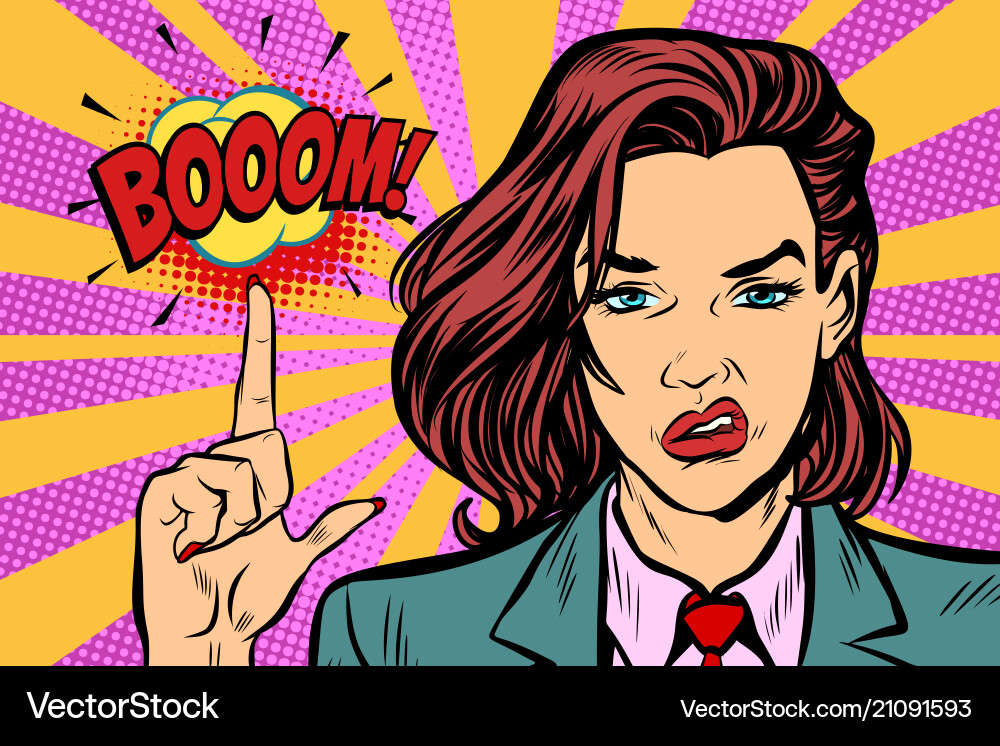 Boom strong woman index finger up Royalty Free Vector Image