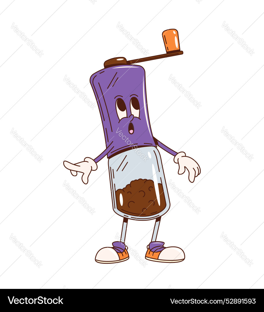 Groovy retro coffee grinder cartoon kitchenware Vector Image