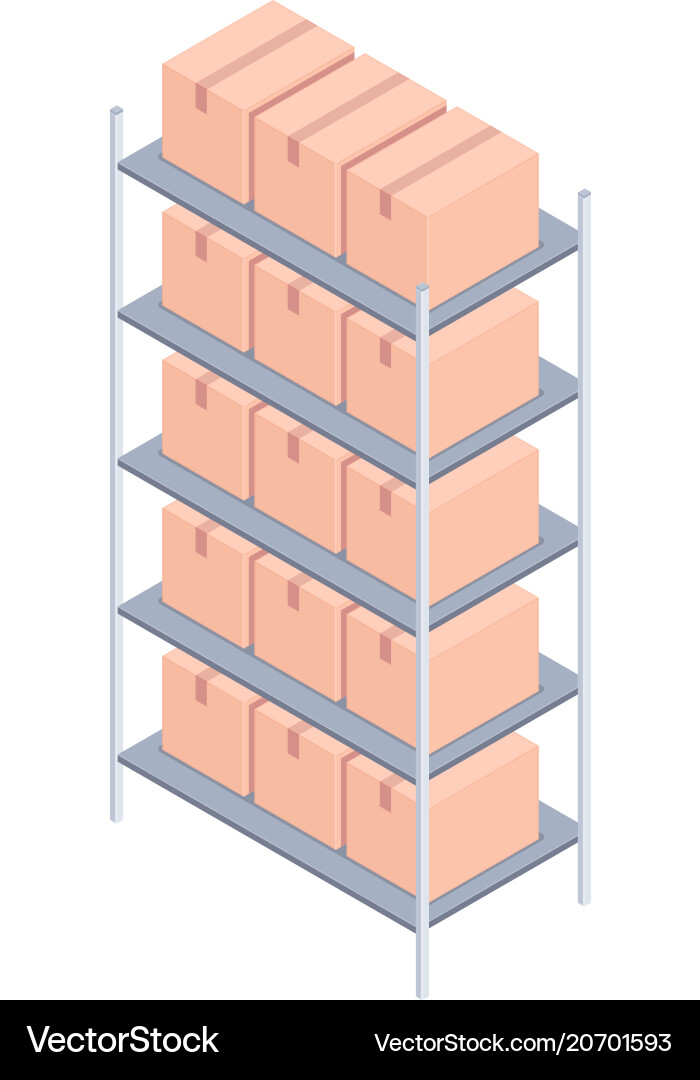 Racks mit kleinen Boxen isometrisch Lizenzfreier Vektor