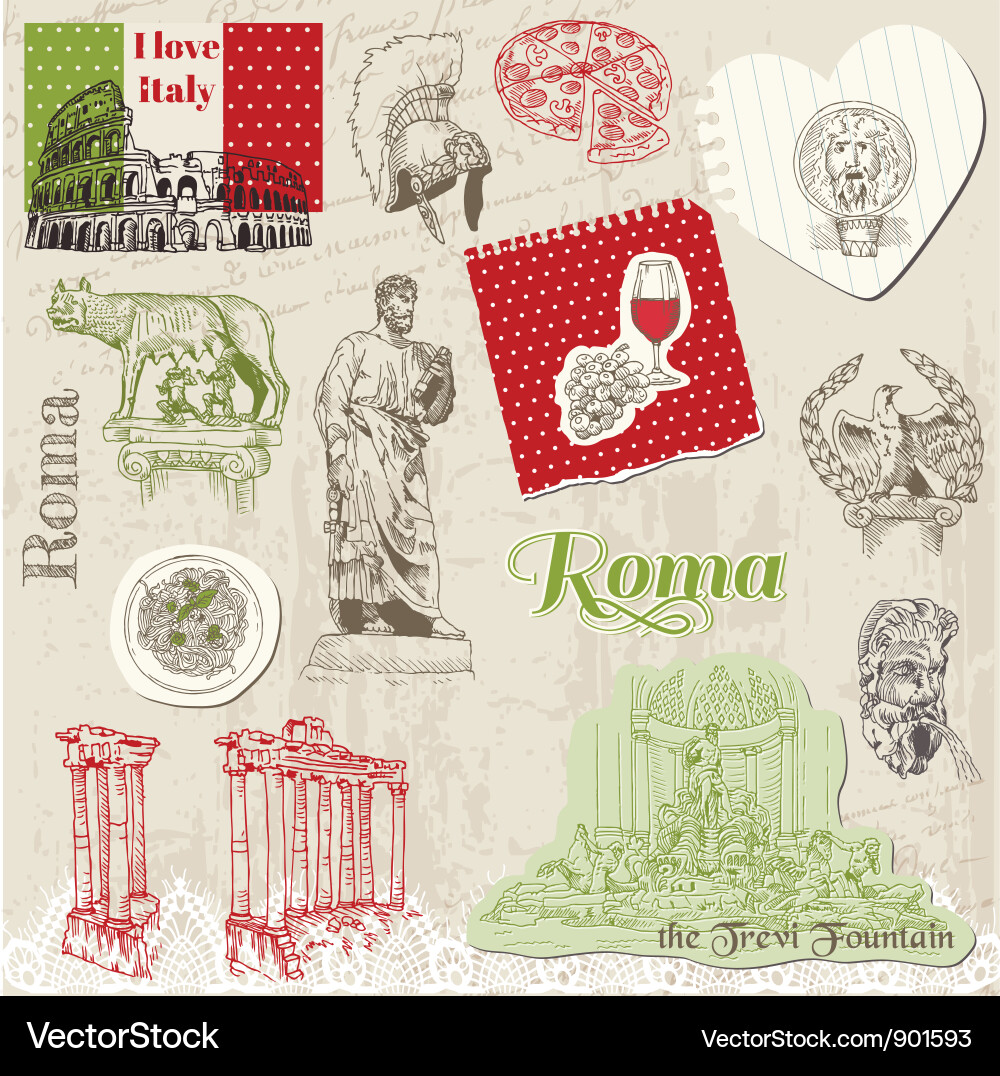 Set of rome doodles Royalty Free Vector Image - VectorStock