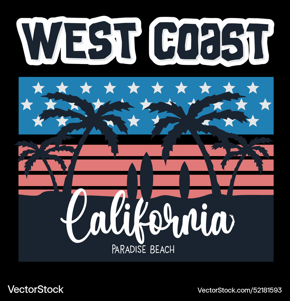 West coast california paradise beach Royalty Free Vector