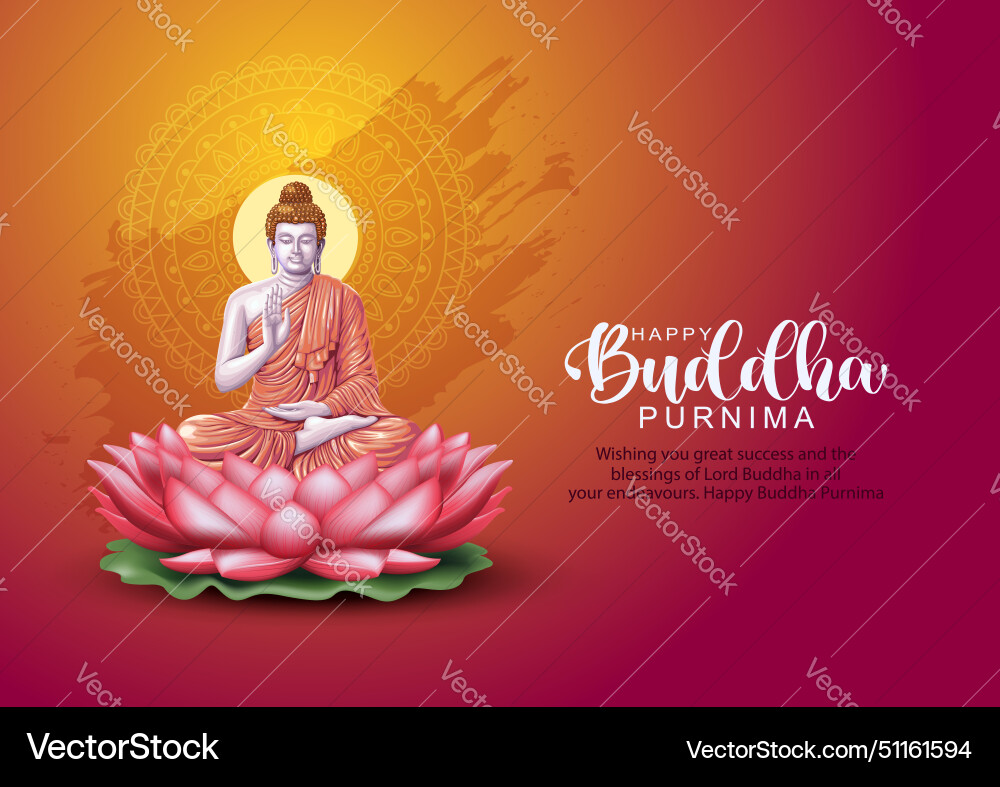 Happy vesak day buddha purnima wishes greetings Vector Image