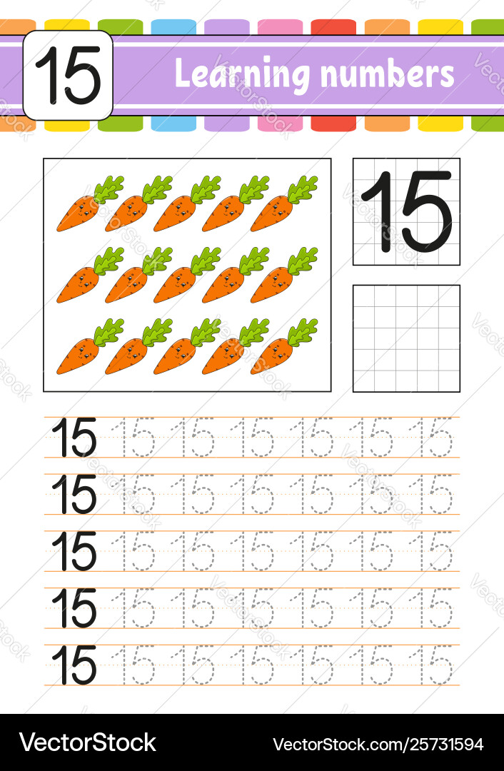 Learning numbers for kids handwriting practice Vector Image