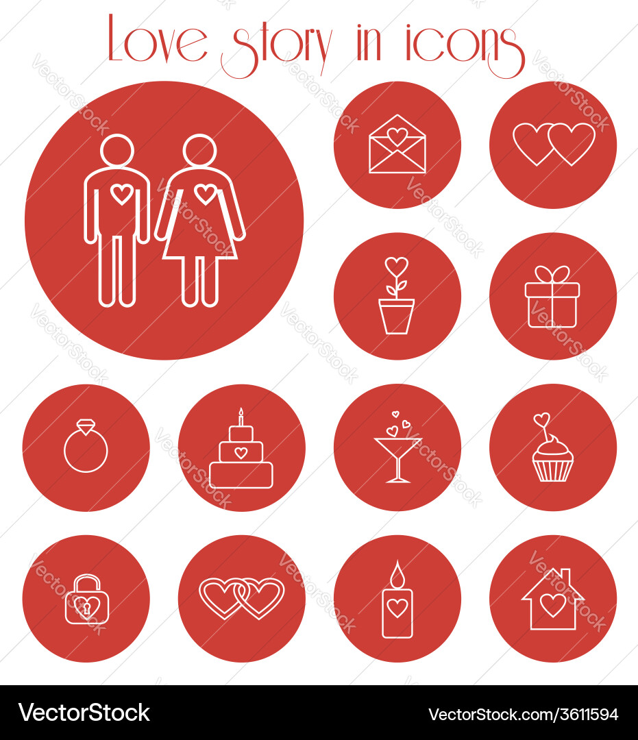 Love story in icons Royalty Free Vector Image - VectorStock