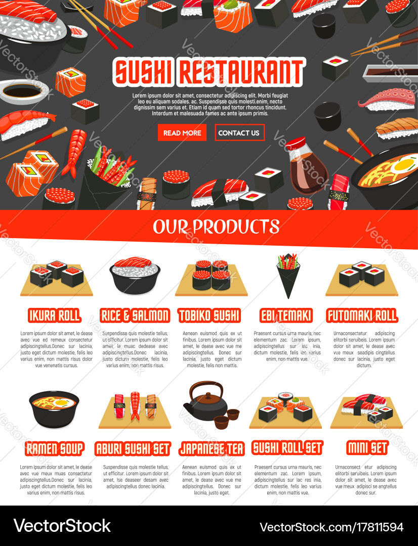 Menu for japanese sushi food Royalty Free Vector Image