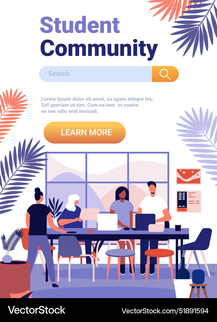 Student community workspace with diverse group Vector Image