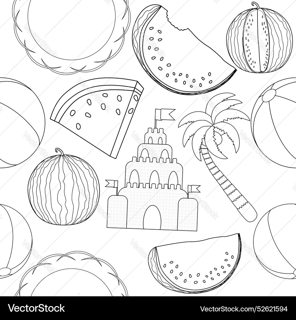 Summer beach fun coloring page Royalty Free Vector Image