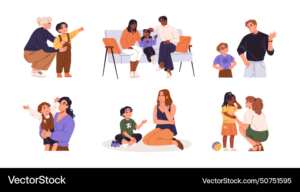 Fathers mothers supporting talking to children Vector Image