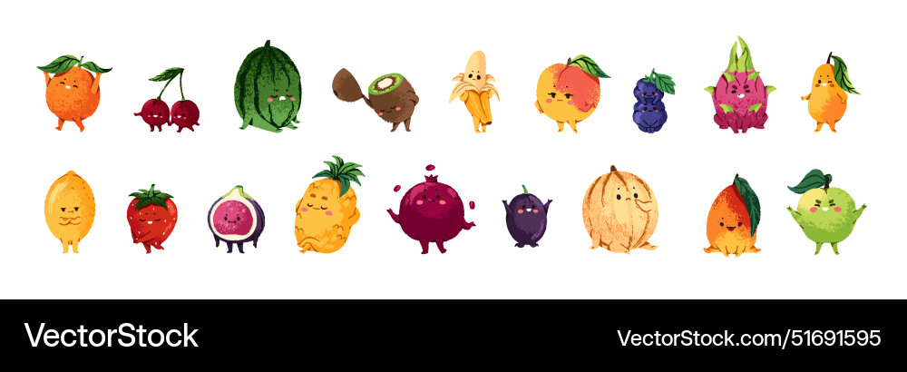 Funny fruit set happy orange cute banana mango Vector Image