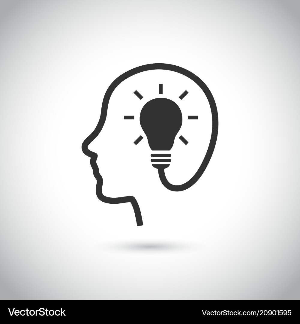Head with bulb icon on gray background Royalty Free Vector