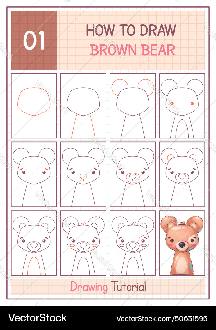 How to draw a brown bear step by drawing Vector Image