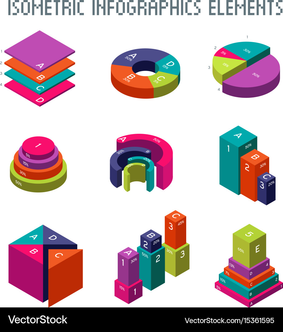 Isometric Pie Chart Elements Royalty Free Vector Image