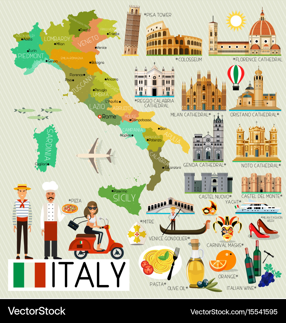 Italy travel map Royalty Free Vector Image - VectorStock