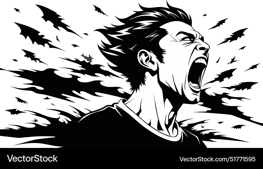 Man screaming black and white on white background Vector Image