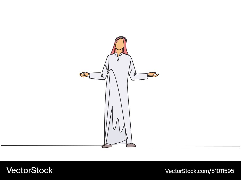 Single one line drawing arab businessman standing Vector Image