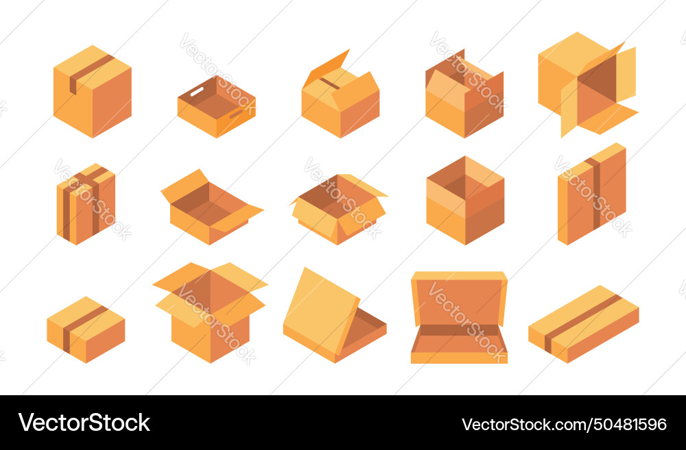 Carton delivery packaging open and closed box Vector Image