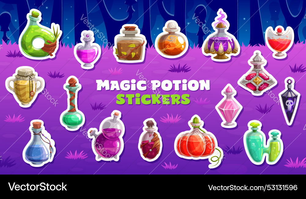 Cartoon witch halloween magic potion stickers Vector Image