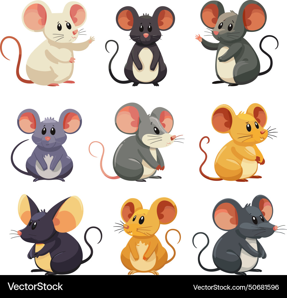 Mouse in cartoon funny style set cute Royalty Free Vector