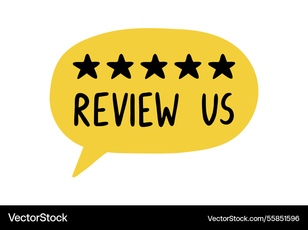 Review us speech bubble lettering doodle hand Vector Image
