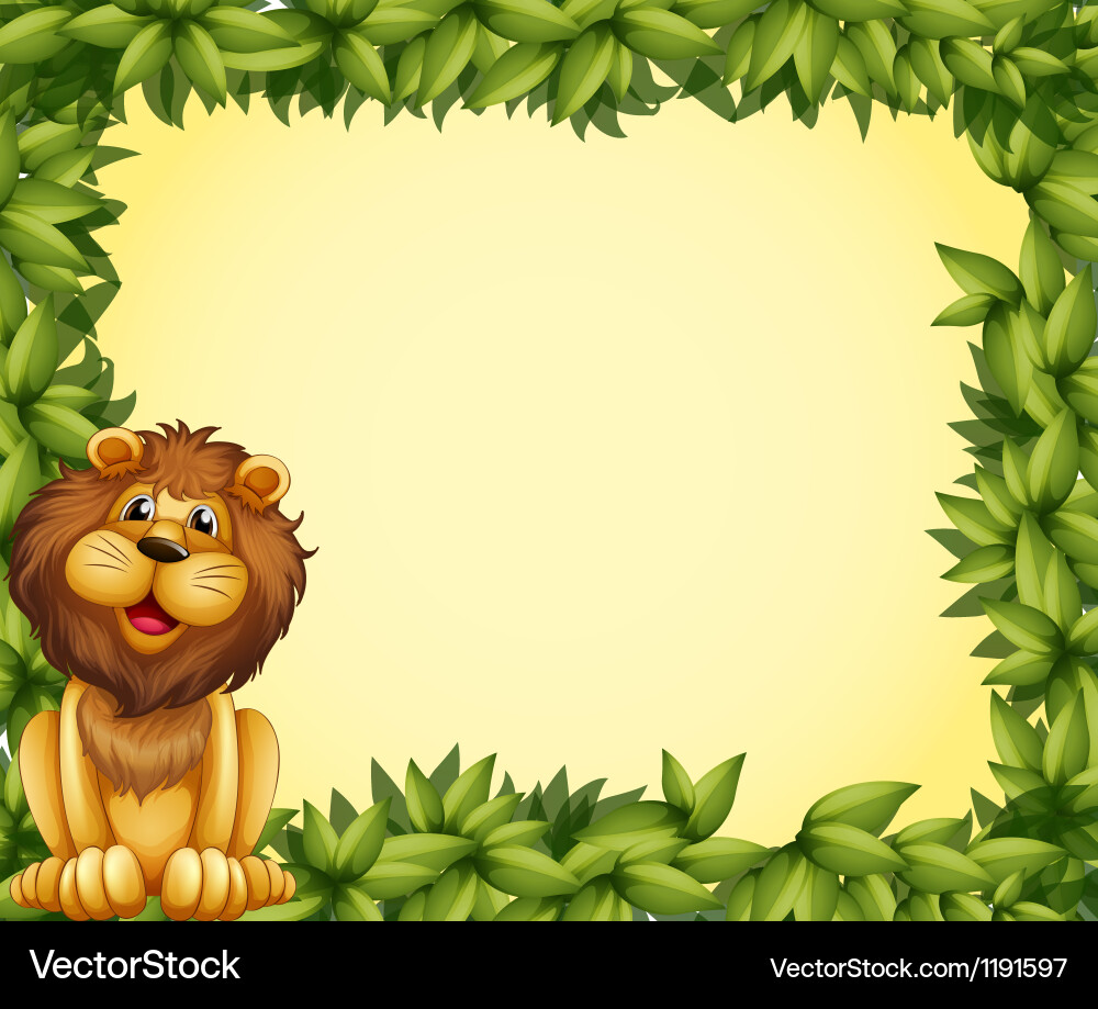A lion and leafy frame template Royalty Free Vector Image