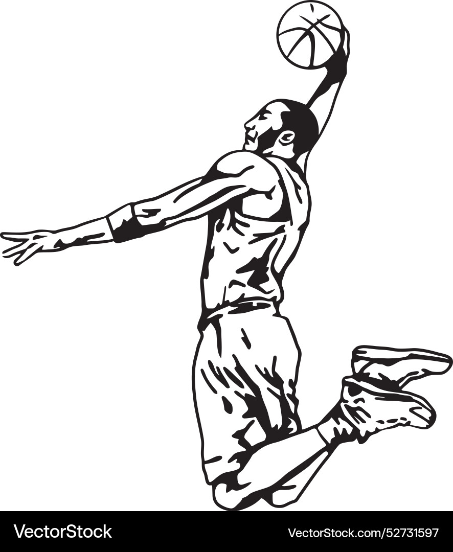 Basketball player in mid-air performing a dunk Vector Image