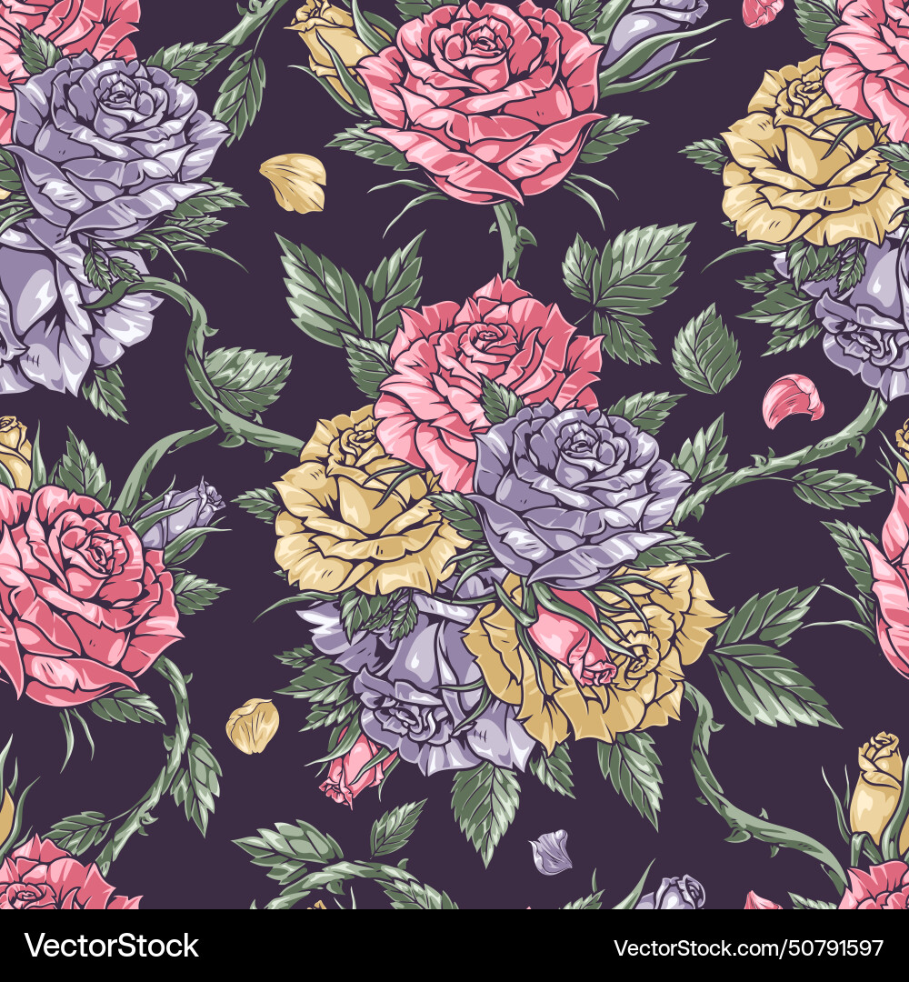 Blooming roses colorful pattern seamless Vector Image