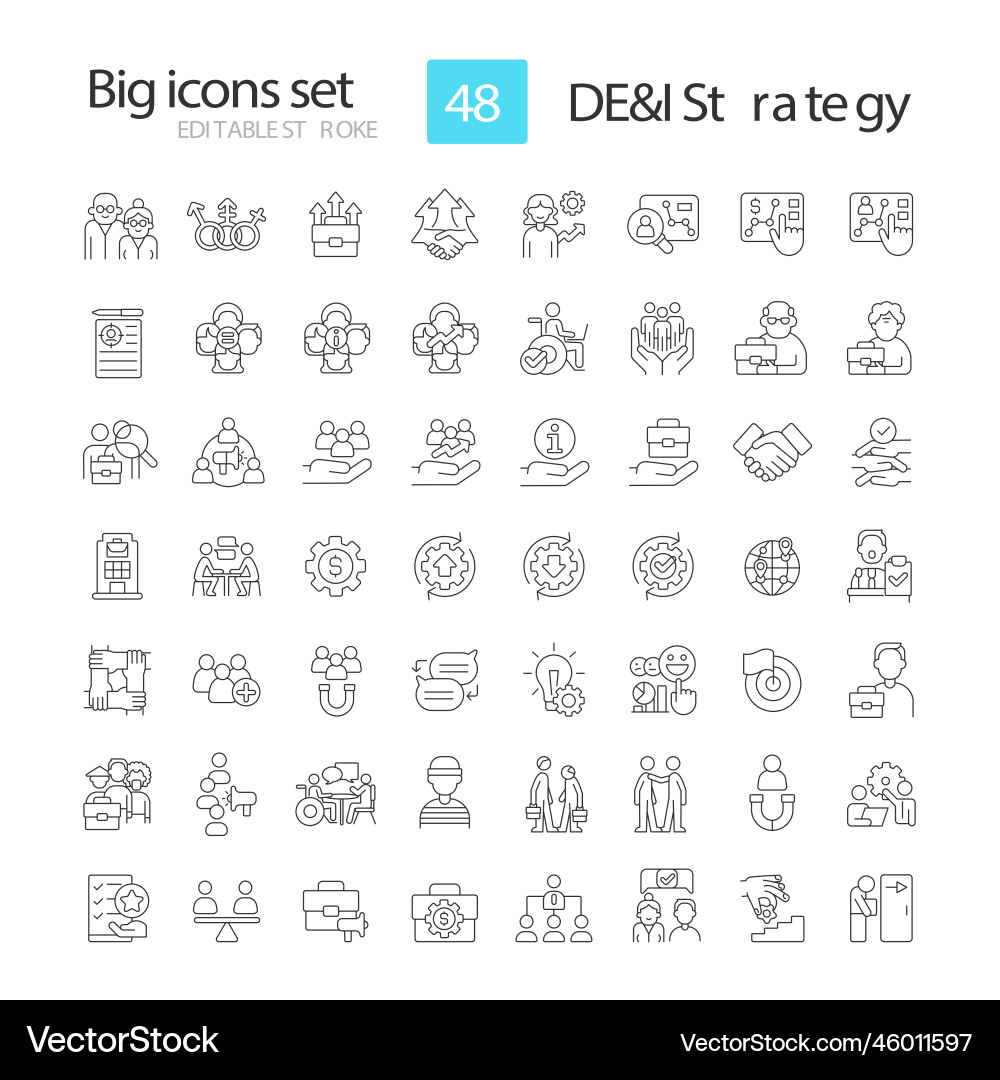 Dei strategy in workplace linear icons set Vector Image