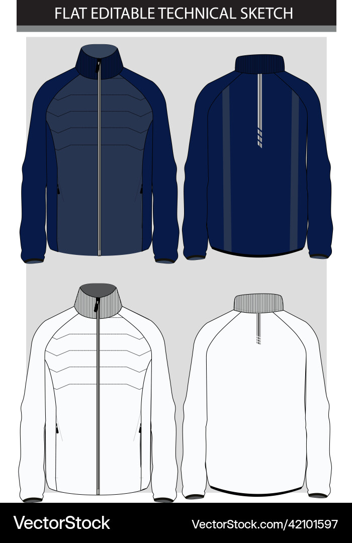 Quilted jacket flat sketch Royalty Free Vector Image