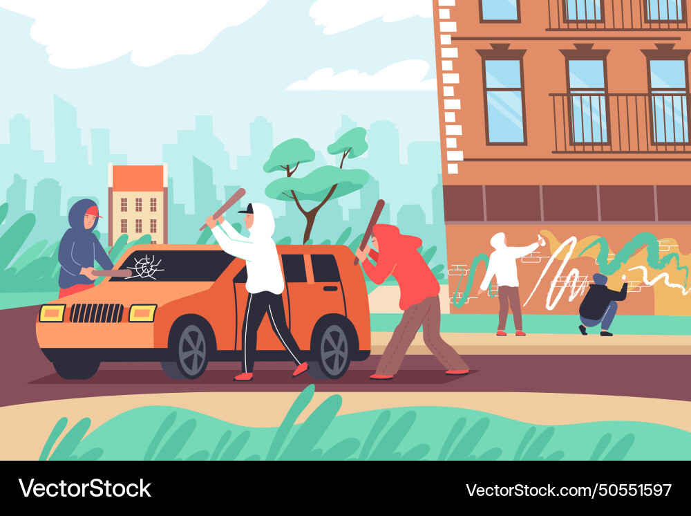 Street vandalism flat composition Royalty Free Vector Image