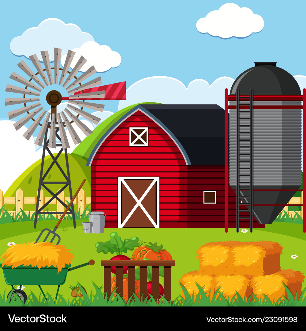 A farm landscape scene Royalty Free Vector Image