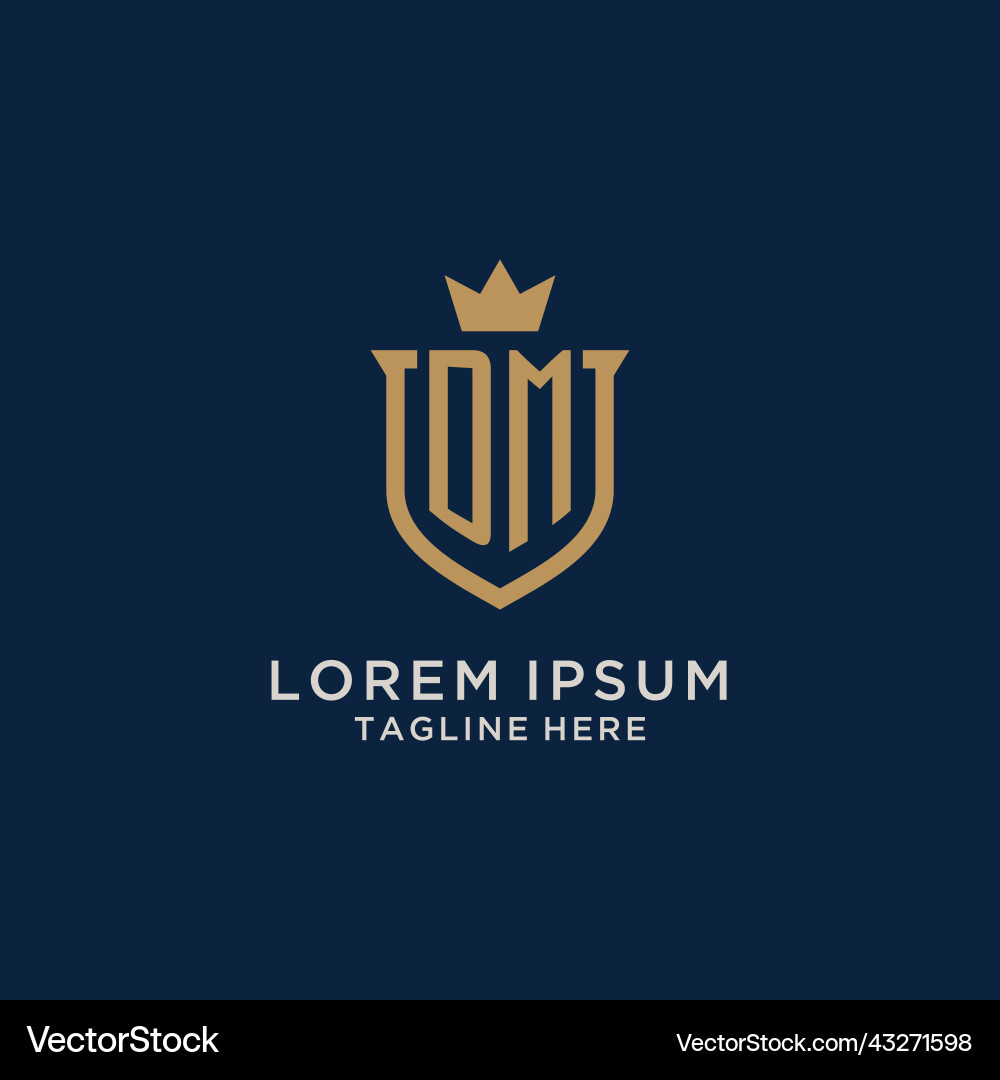 Dm initial shield crown logo Royalty Free Vector Image