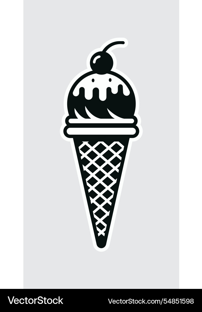 Ice cream with cherry black and white sticker Vector Image