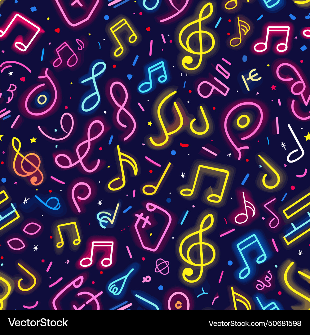 Neon Music Notes Pattern Royalty Free Vector Image