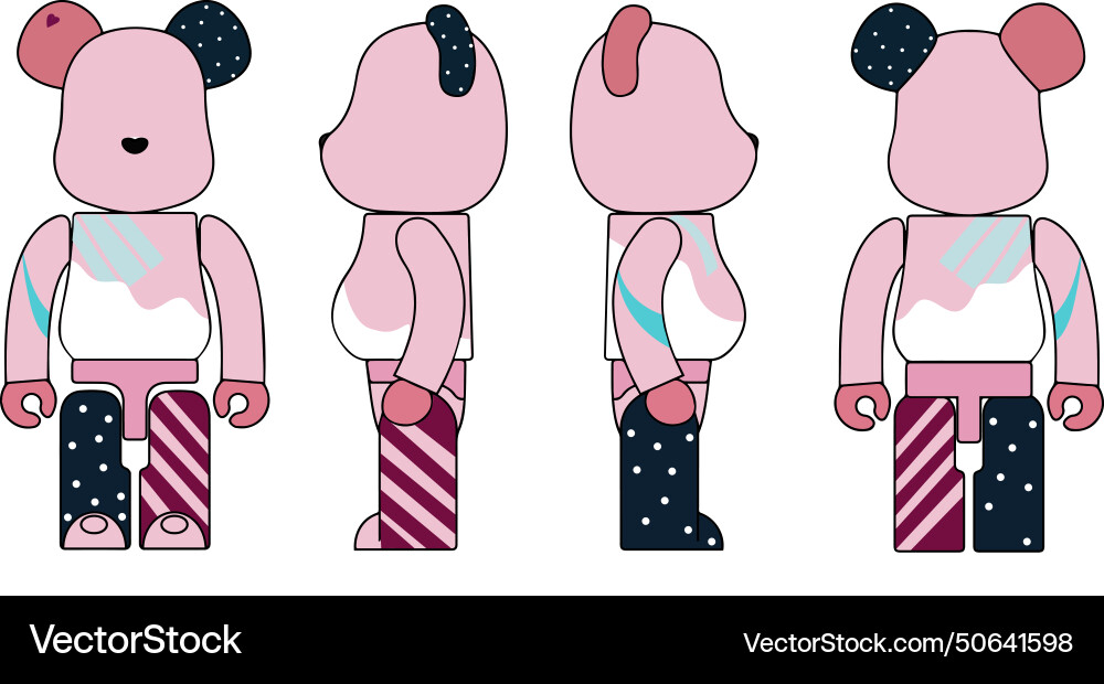 Pink bear brick constructor figurines Royalty Free Vector