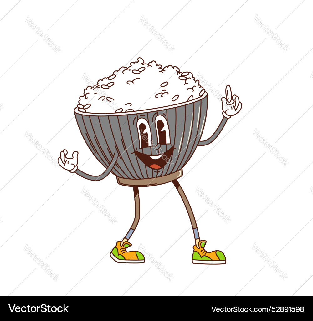 Retro Rice Bowl Character Royalty Free Vector Image