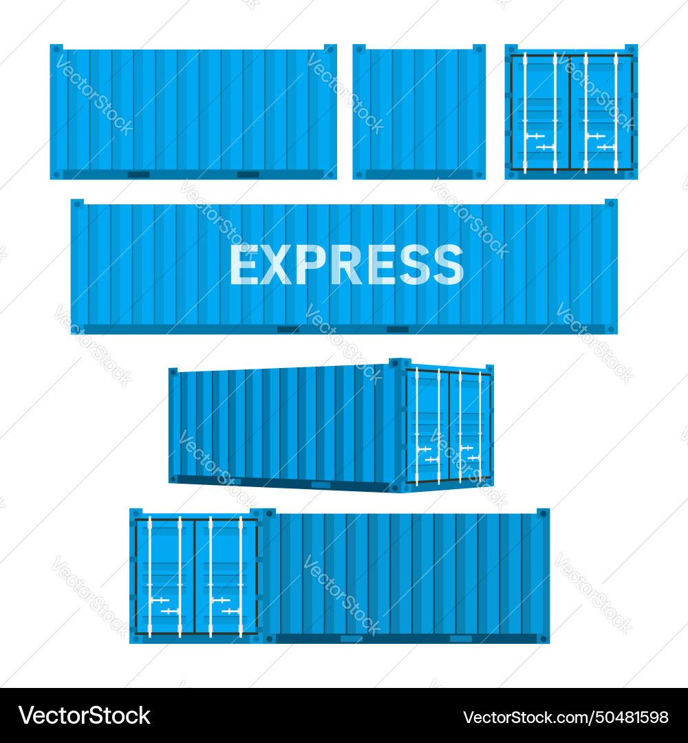 Set blue cargo containers freight shipping Vector Image