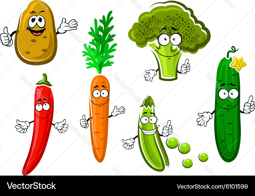 Cartoon fresh organic vegetable characters Vector Image