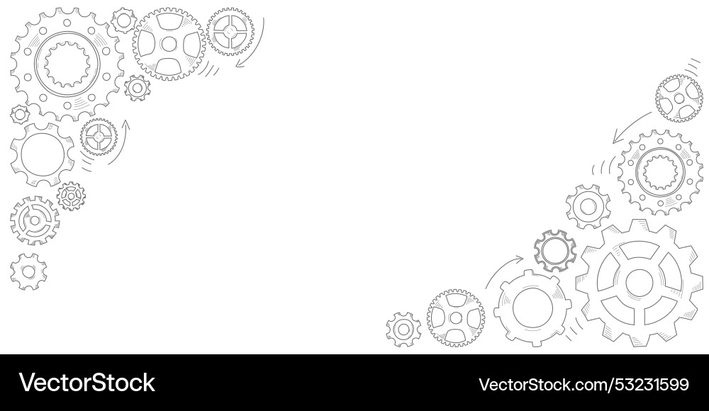 Hand drawn gear cogwheel corner doodle sketch Vector Image
