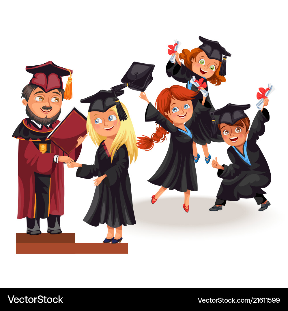 Happy graduates on celebration ceremony flat Vector Image