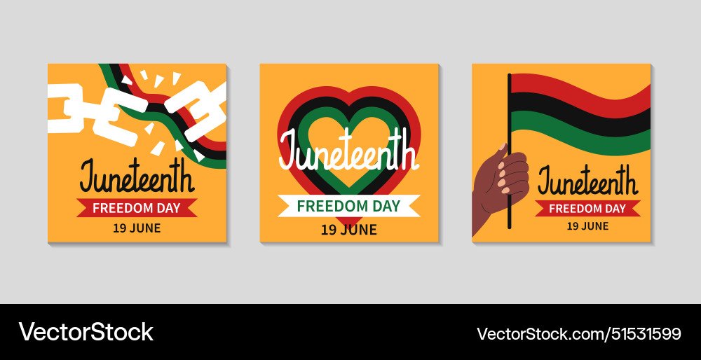 Juneteenth celebration cards set greeting square Vector Image