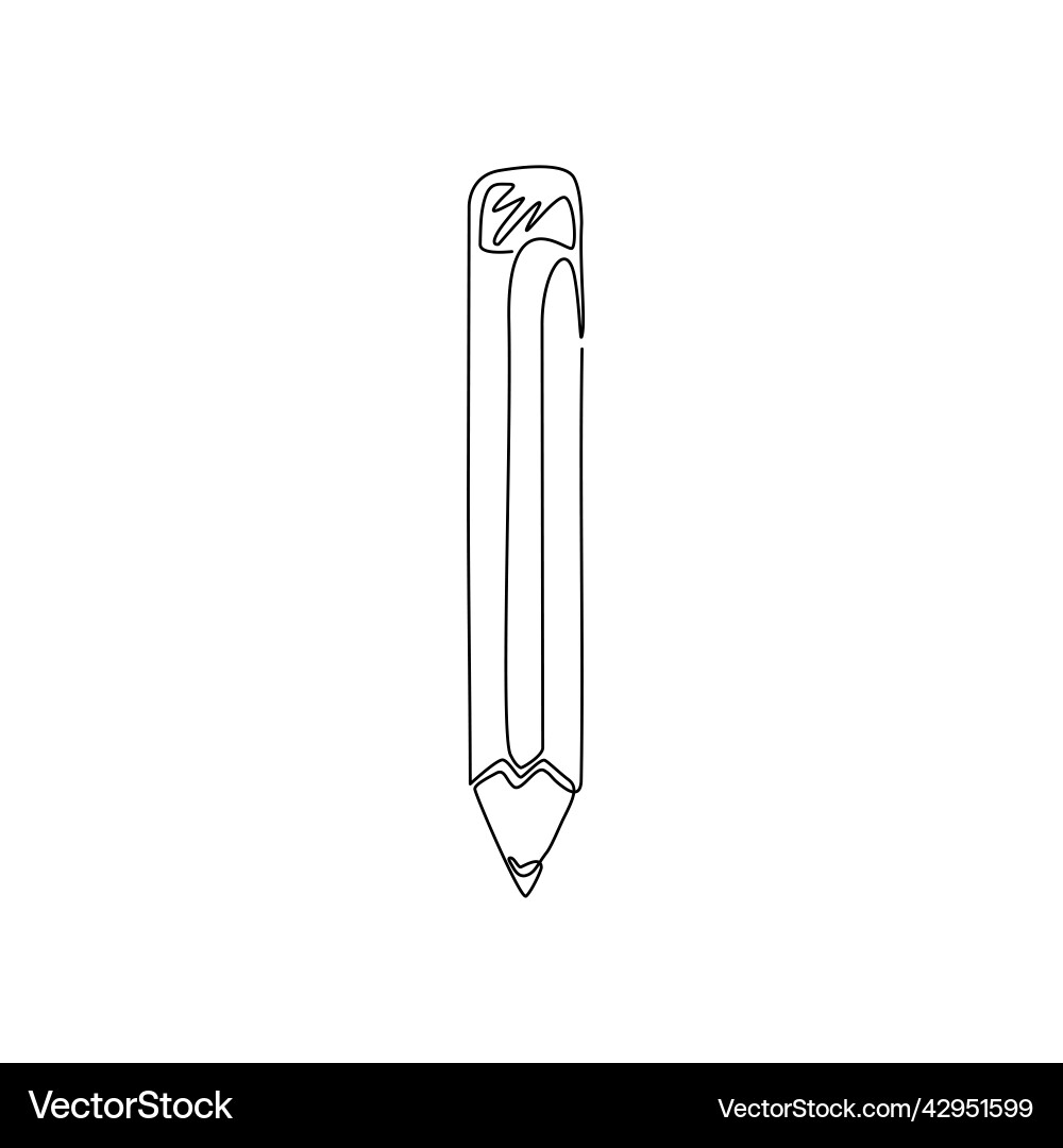 Single one line drawing pencil flat icon symbol Vector Image