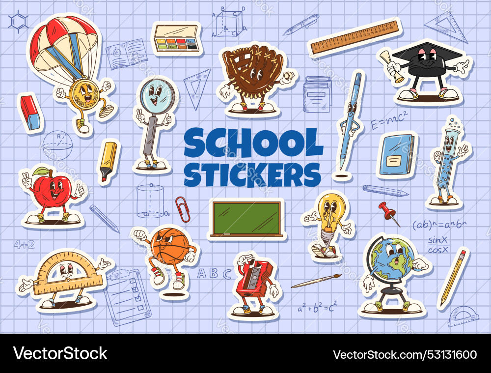 Groovy School Stickers - Education Pack Royalty Free Vector