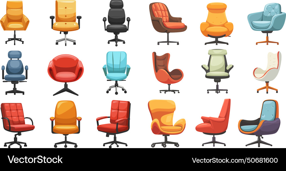 Office chairs in cartoon flat style pack Vector Image