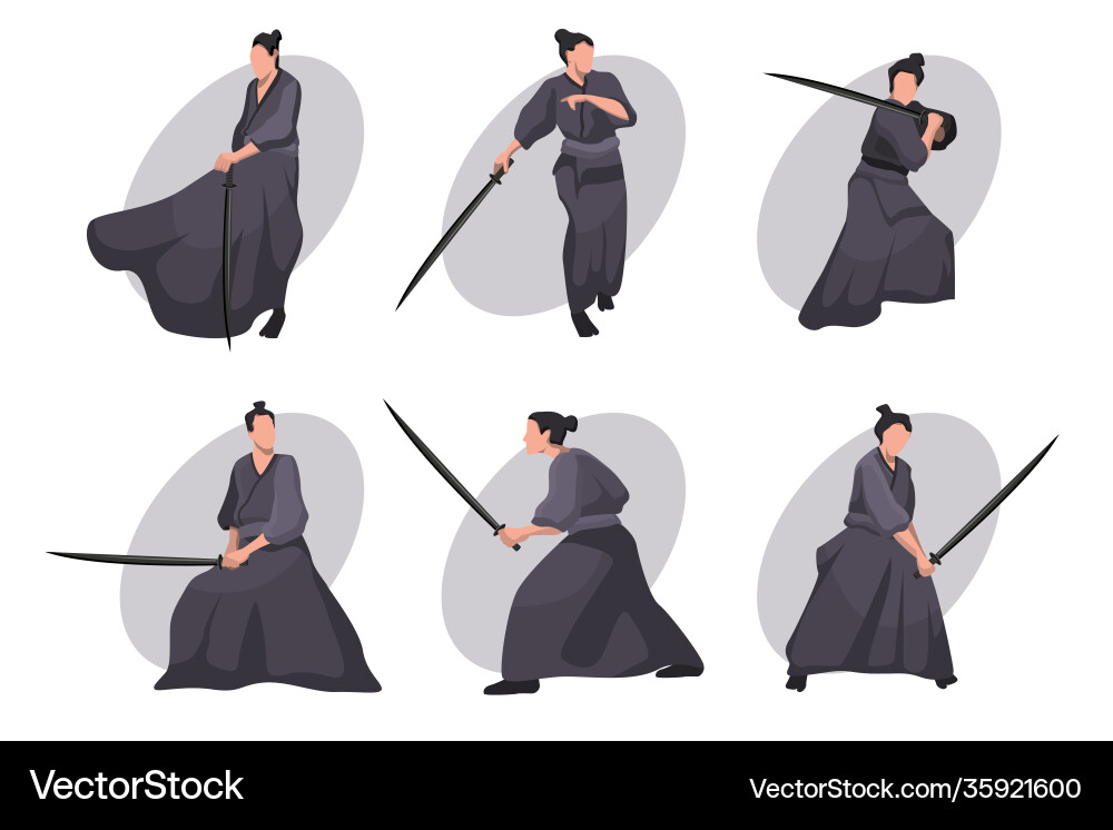 Samurai cartoon character set Royalty Free Vector Image