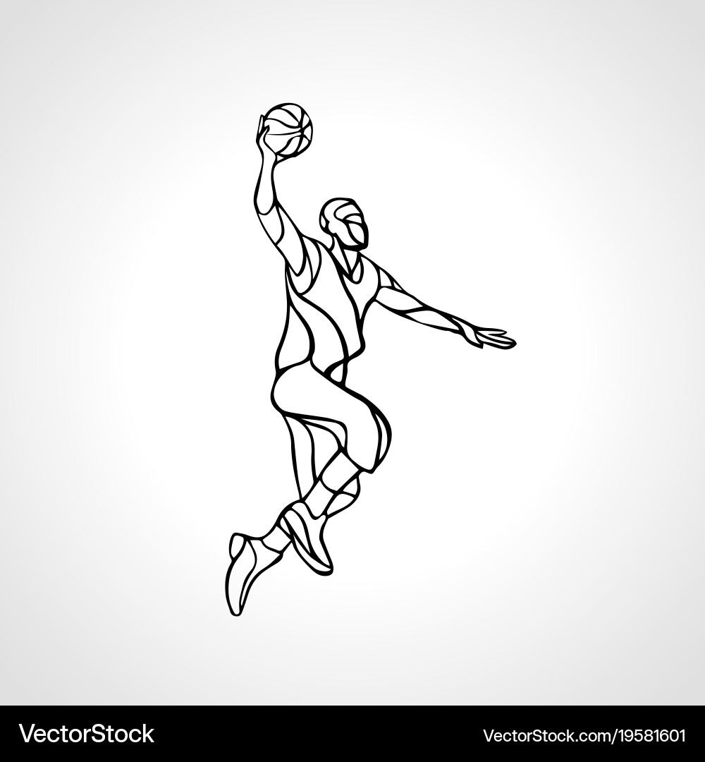 Basketball player slam dunk outline silhouette Vector Image