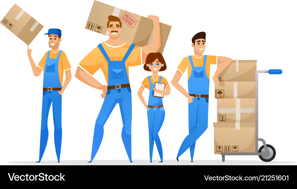 Cartoon loaders movers team with cardboard boxes Vector Image