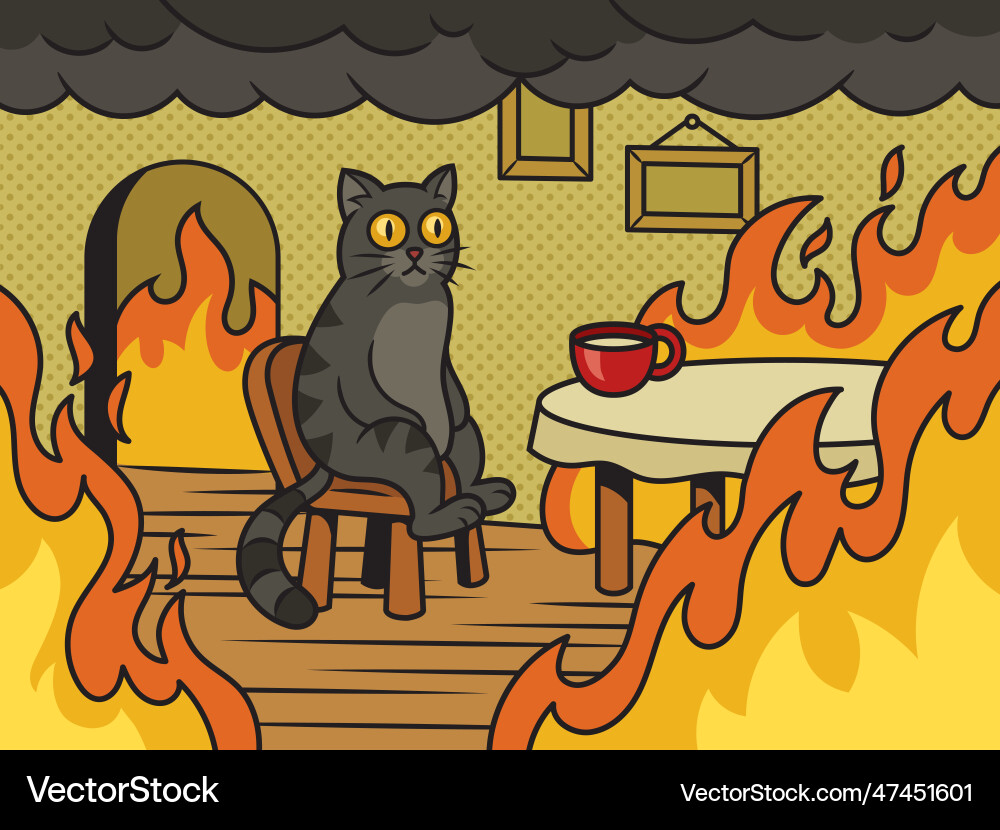 Cat in fire meme pinup pop art Royalty Free Vector Image