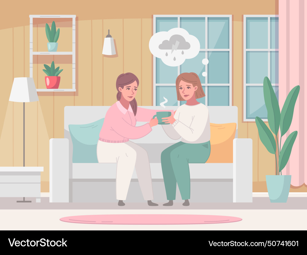 Empathy tea cartoon composition Royalty Free Vector Image