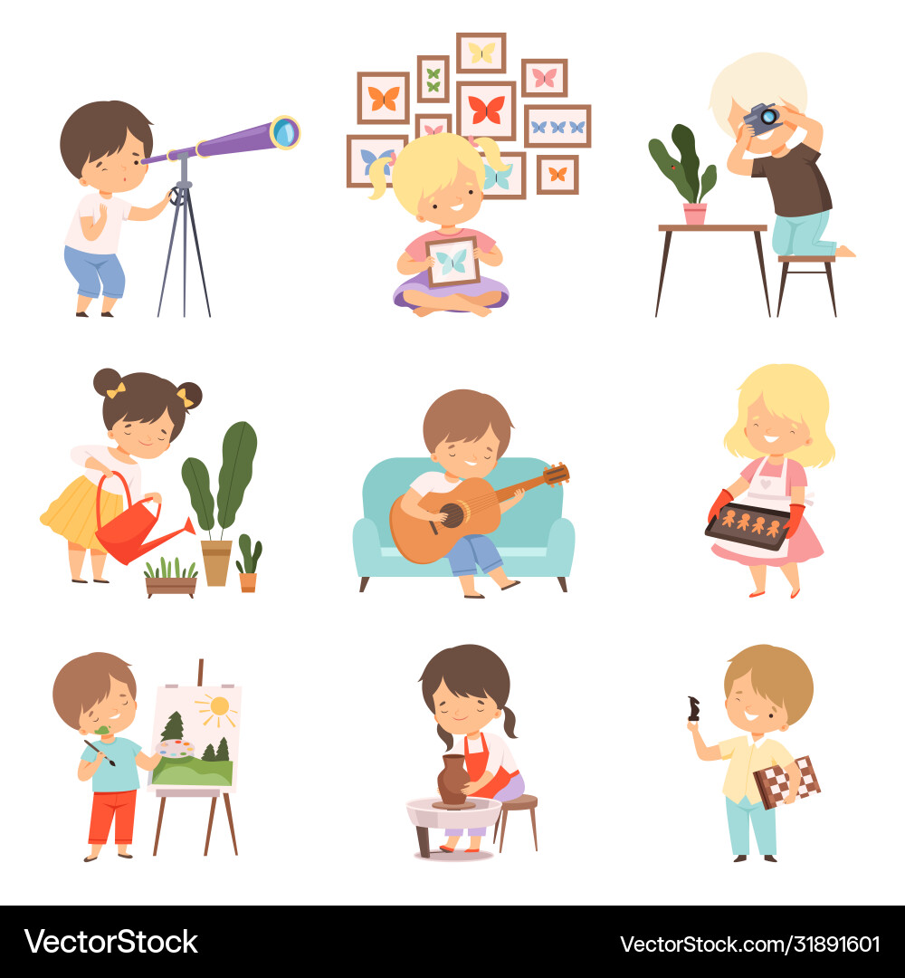 Kids hobby or creative activities set cute boys Vector Image