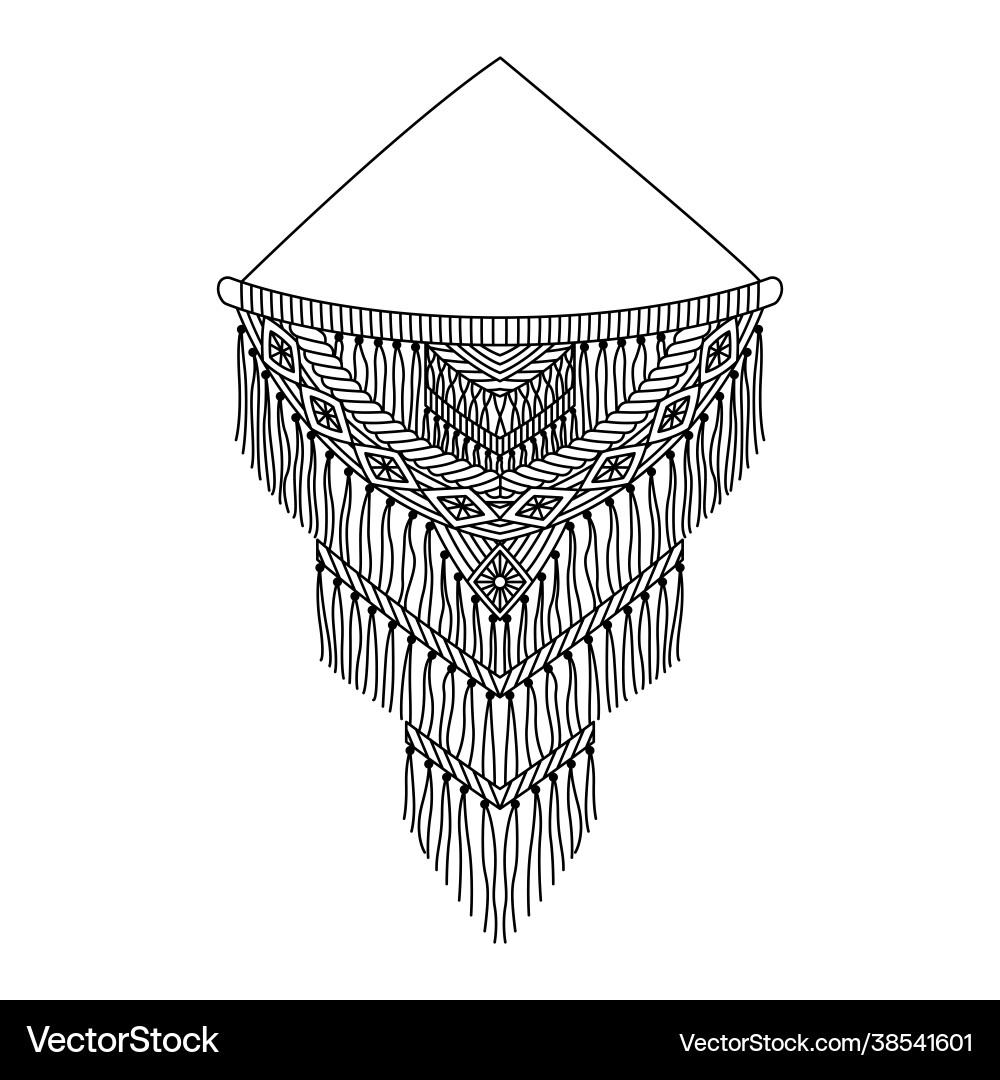 Macrame mural in boho style line art Royalty Free Vector
